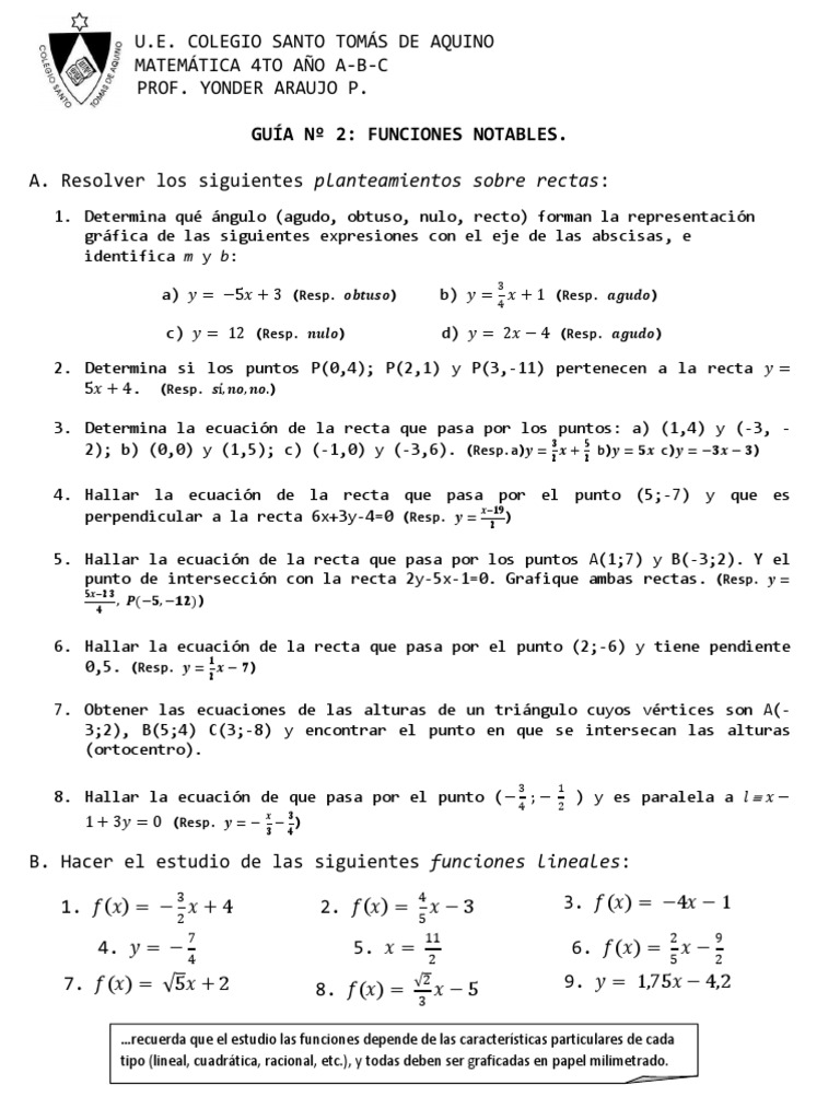 Gui A N 2 Ejercicios Funciones Notables | PDF