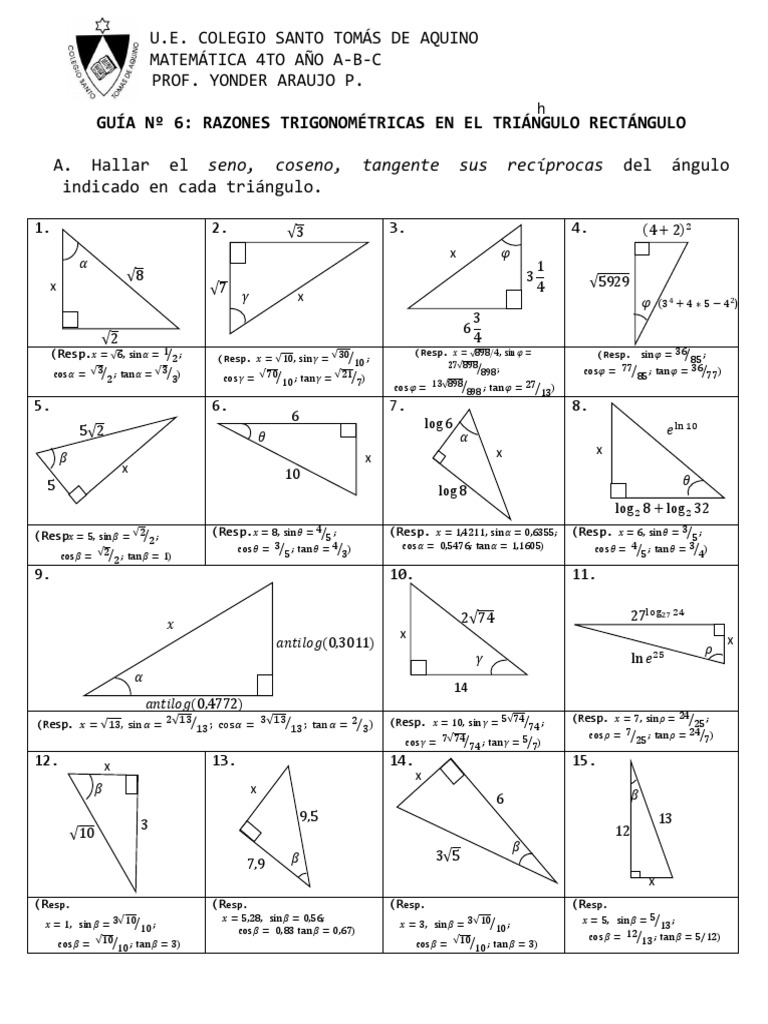 Gui A N 6 Razones Trigonometricas en El Tria Ngulo Recta Ngulo | PDF ...