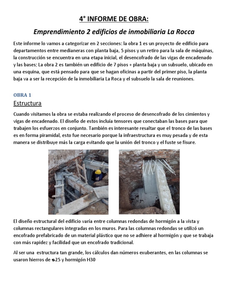 Informe de Obra 4 - Edificio Larocca | PDF | Hormigón | Ingeniería estructural