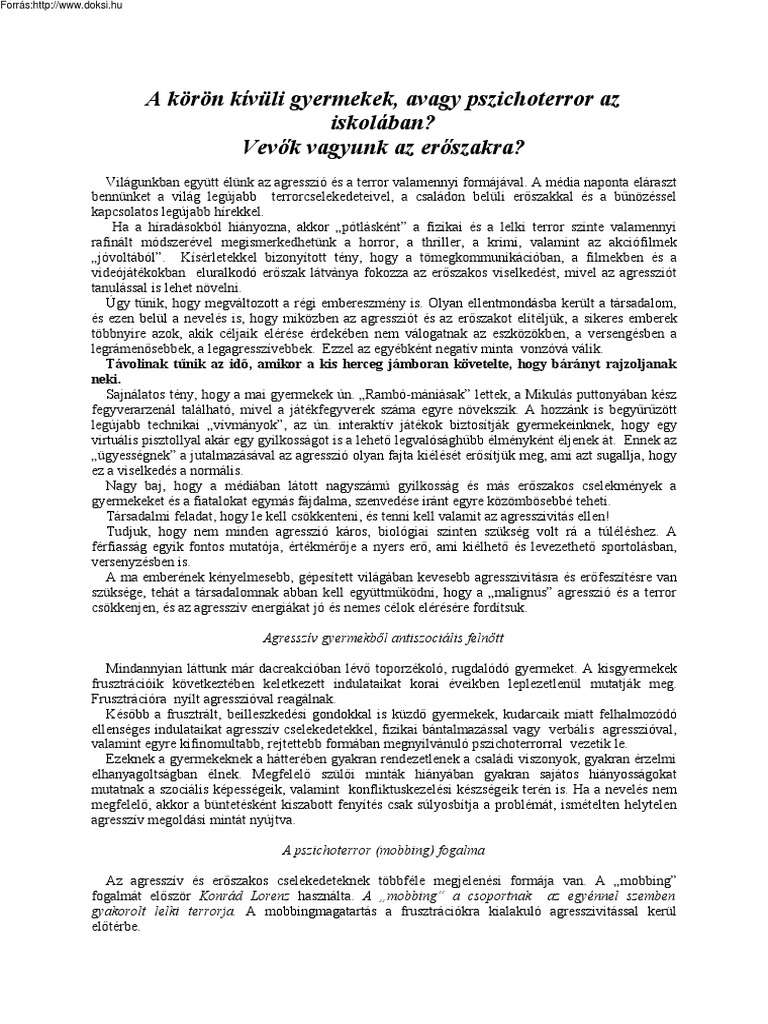 Buda Laszlone A Koron Kivuli Gyermekek Avagy Pszichoterror Az Iskolaban | PDF