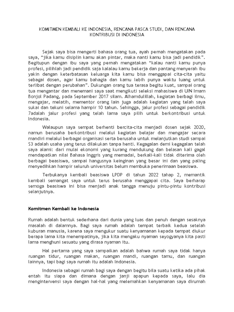 Komitmen Kembali Ke Indonesia Dan Rencana Kontribusi Di Indonesia Pasca ... Komitmen Kembali Ke Indonesia Dan Rencana Kontribusi Di Indonesia Pasca ...