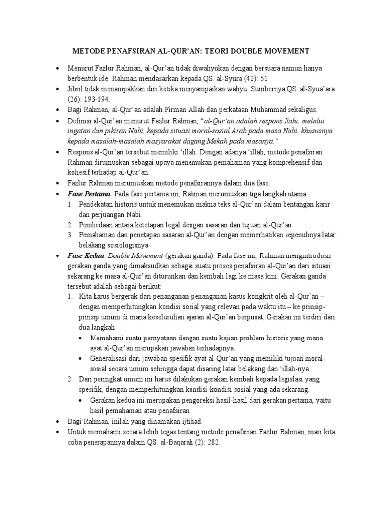 Metode Penafsiran Al-Quran Teori Double Movement | PDF