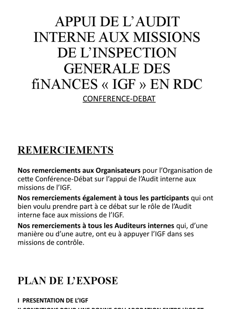 Appui de l'AI Aux Missions de l'IGF | PDF | Audit | Contrôle interne