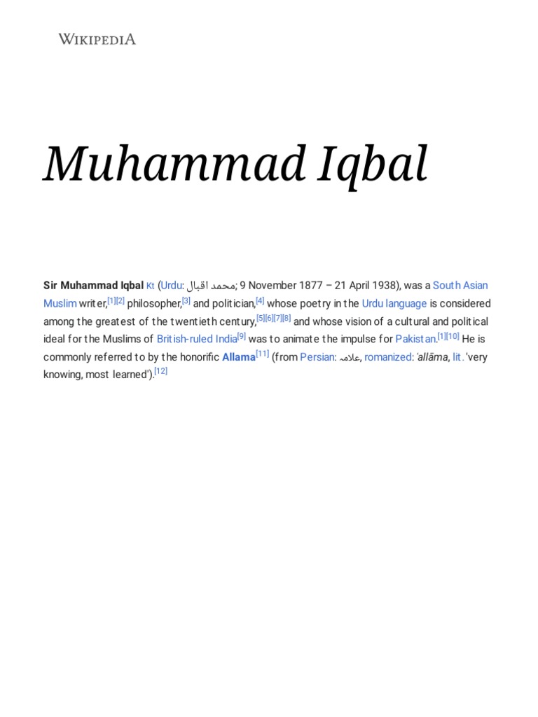 Muhammad Iqbal - Wikipedia | PDF