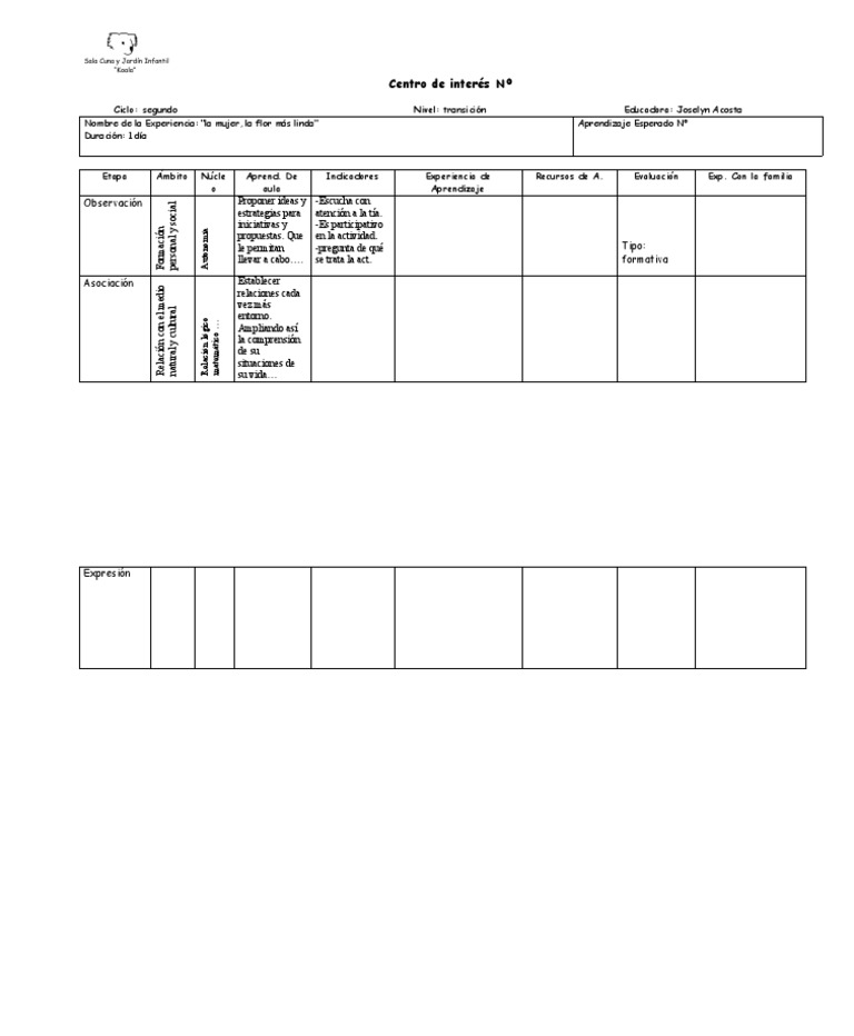Formato Centro de Interes | Descargar gratis PDF | Educación de la ...