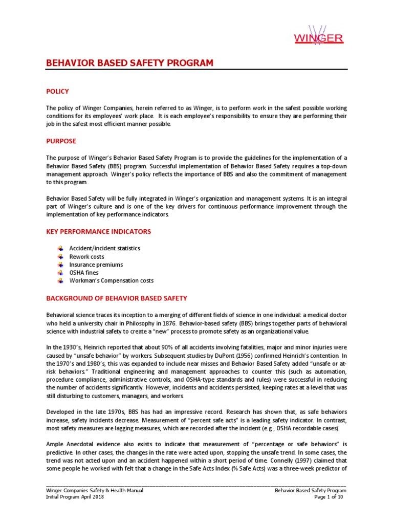 Safety Manual Behavior Based Safety Program | Download Free PDF | Risk | Safety