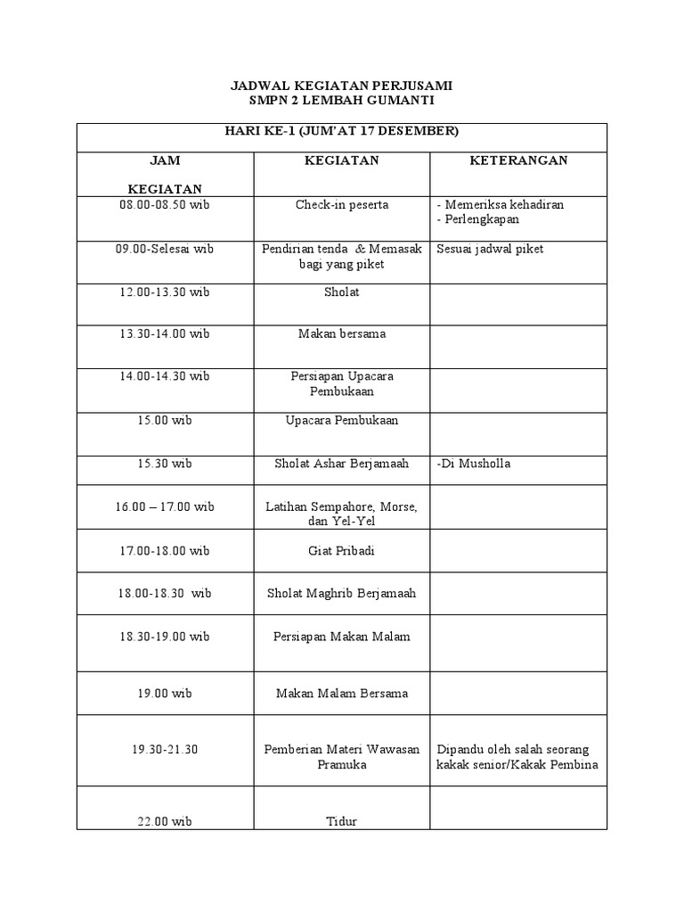 JADWAL KEGIATAN PERJUSAMI Ok | PDF