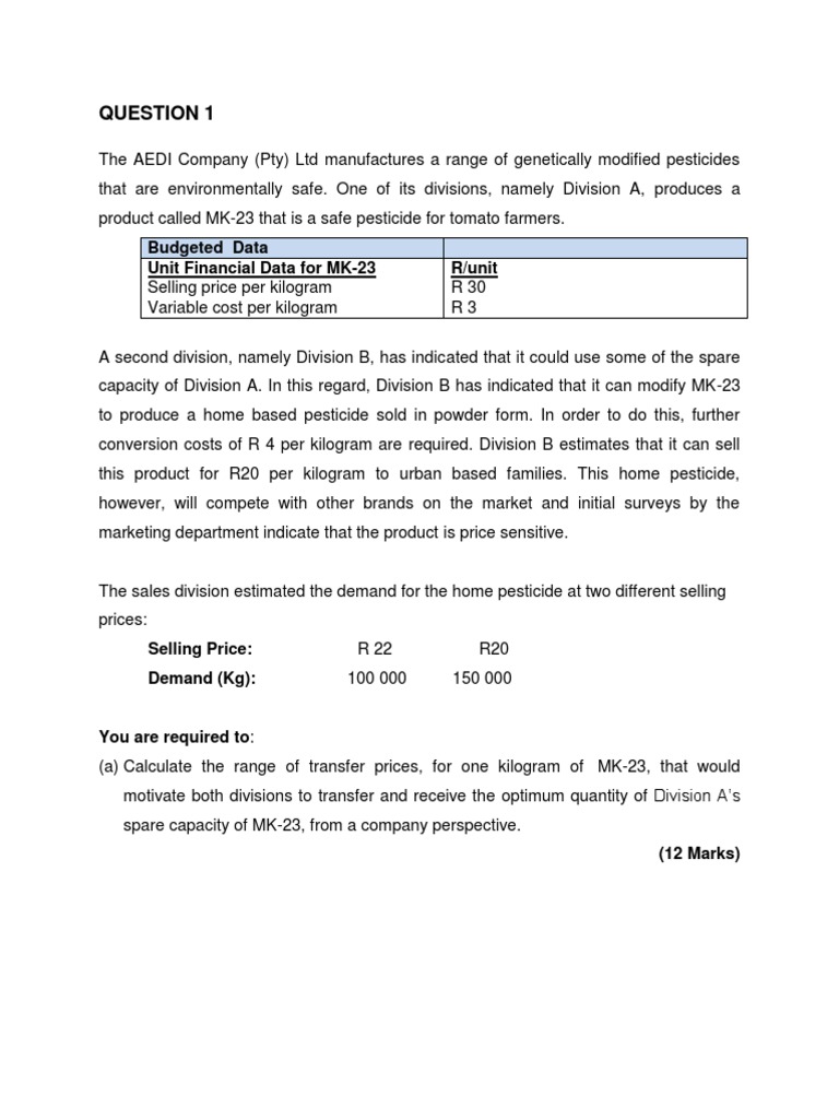 Transfer Pricing Questions | PDF | Profit (Economics) | Prices