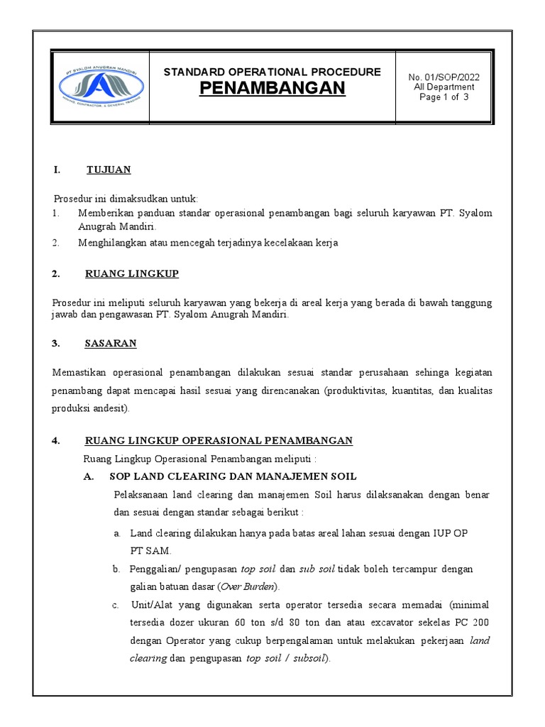 SOP - 01 - SOP TMB | PDF