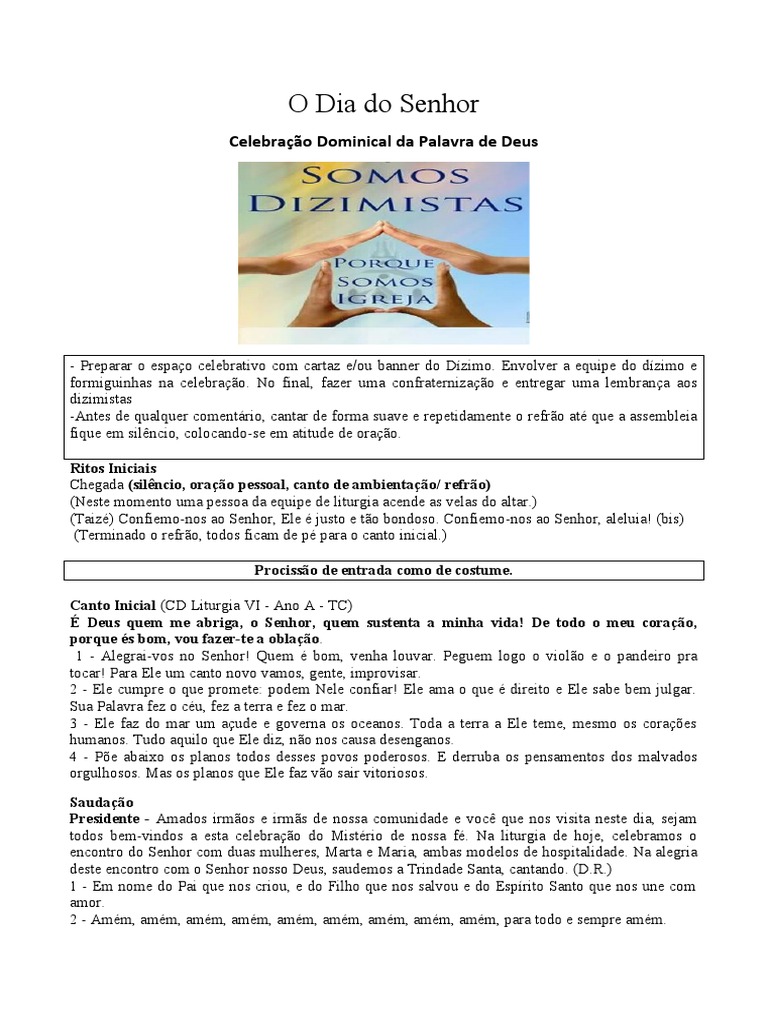 Celebração Do Dizimo Paroquial | PDF | Jesus | Fé