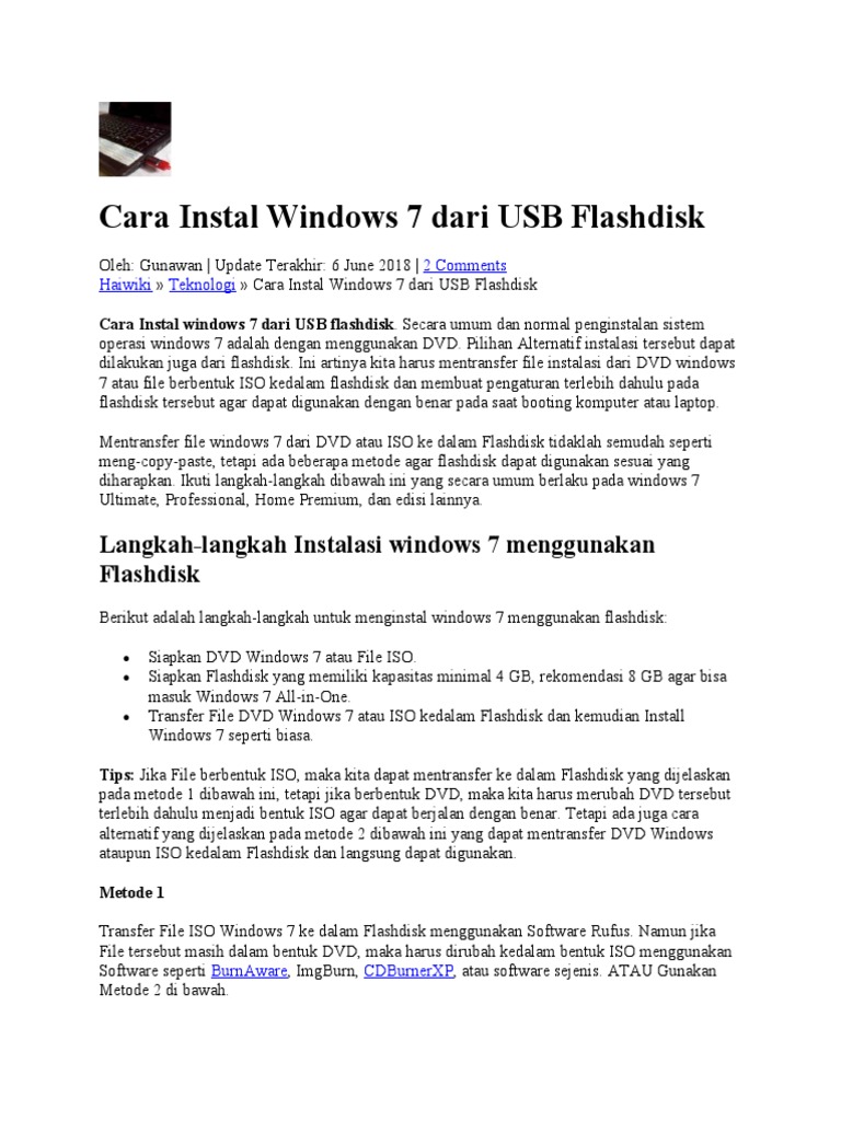 Cara Instal Windows 7 Dari USB Flashdisk | PDF | Komputer | Teknologi & Rekayasa