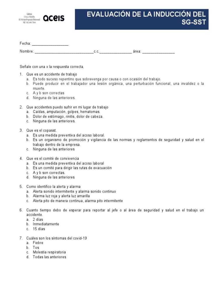Evaluación Inducción SG-SST | PDF