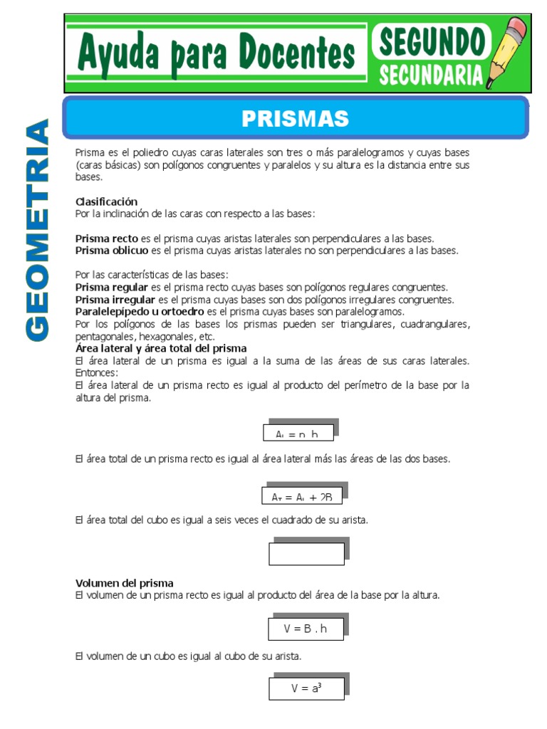 Prismas para Segundo de Secundaria | PDF | Geometría del plano euclidiano | Politopos