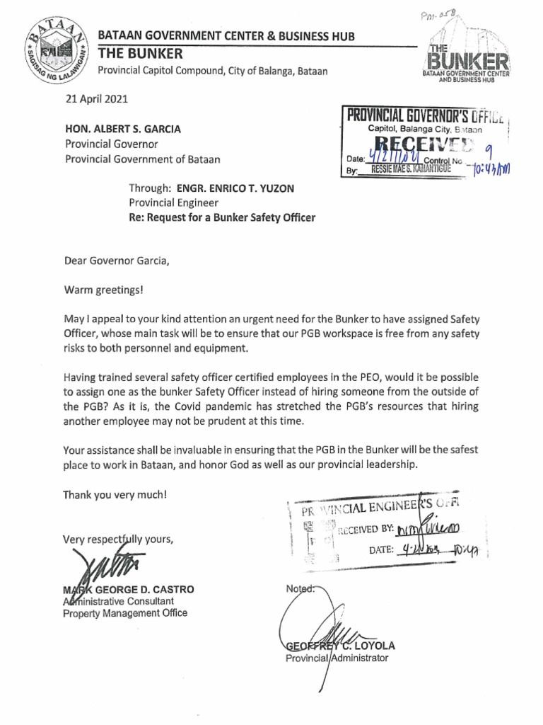 Bunker Safety Officer Req Letter | PDF