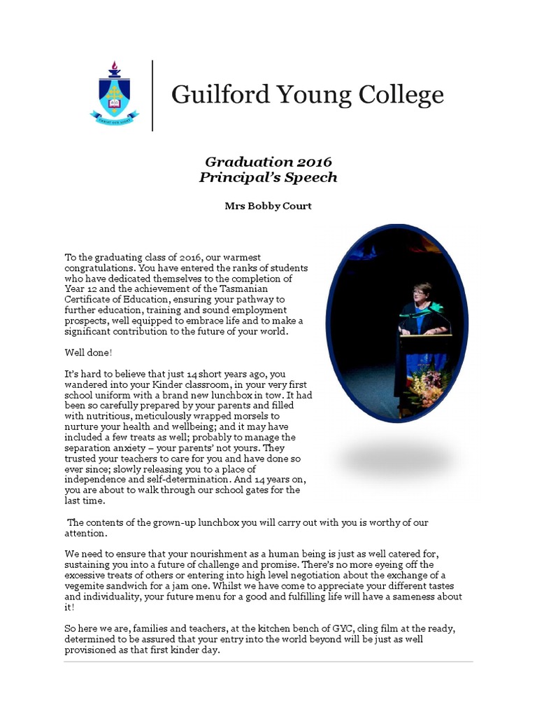 Graduation Speech Example 05 | PDF | Integrity | Ethical Principles