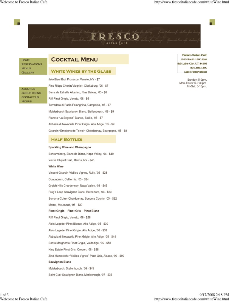 White Wine - Menu | PDF | Italian Wine | Alcoholic Drinks