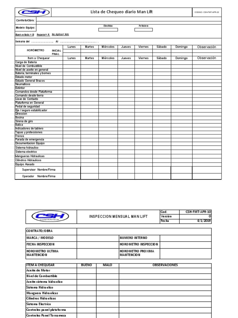 Checklist Diario para Man Lift | PDF | Transporte | Vehículos