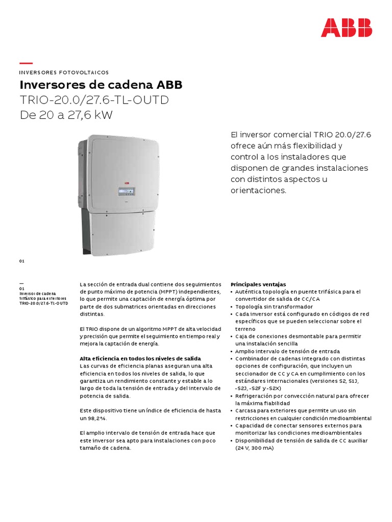 Ficha Tecnica Inversor ABB TRIO-27.6-TL-OUTD | PDF | Fusible (Eléctrico ...