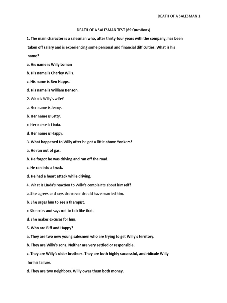Death of A Salesman Test | PDF