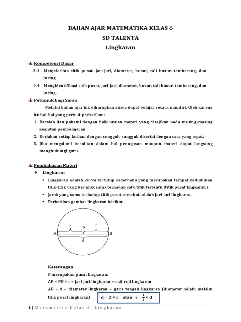 Matematika Tema 5 Lingkaran | PDF