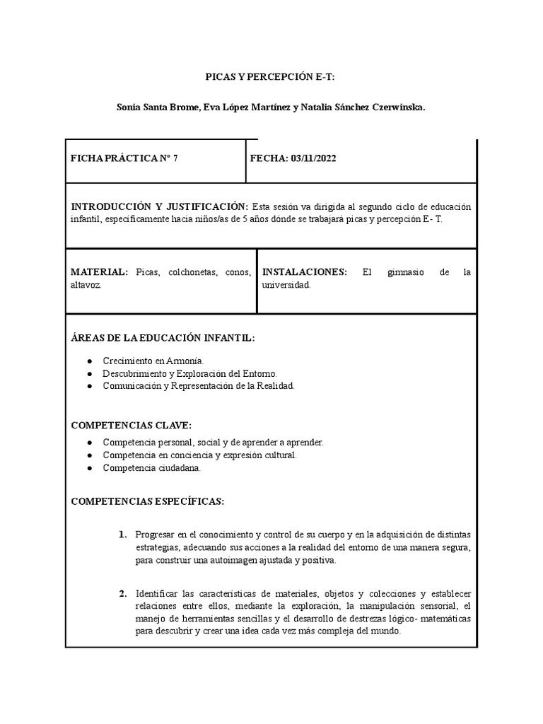 Ejercicios de Picas y Percepcion Espacio Temporal | PDF | Aprendizaje | Educación de la primera ...