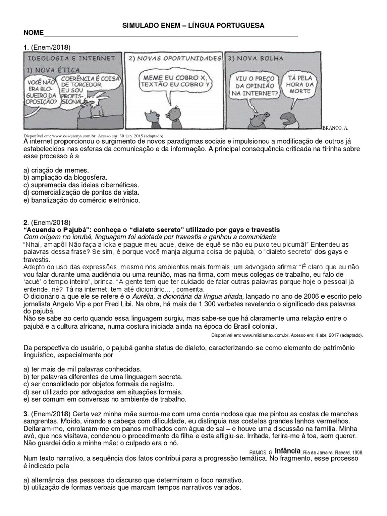 Simulado Enem | PDF | Grande explosão | Livros