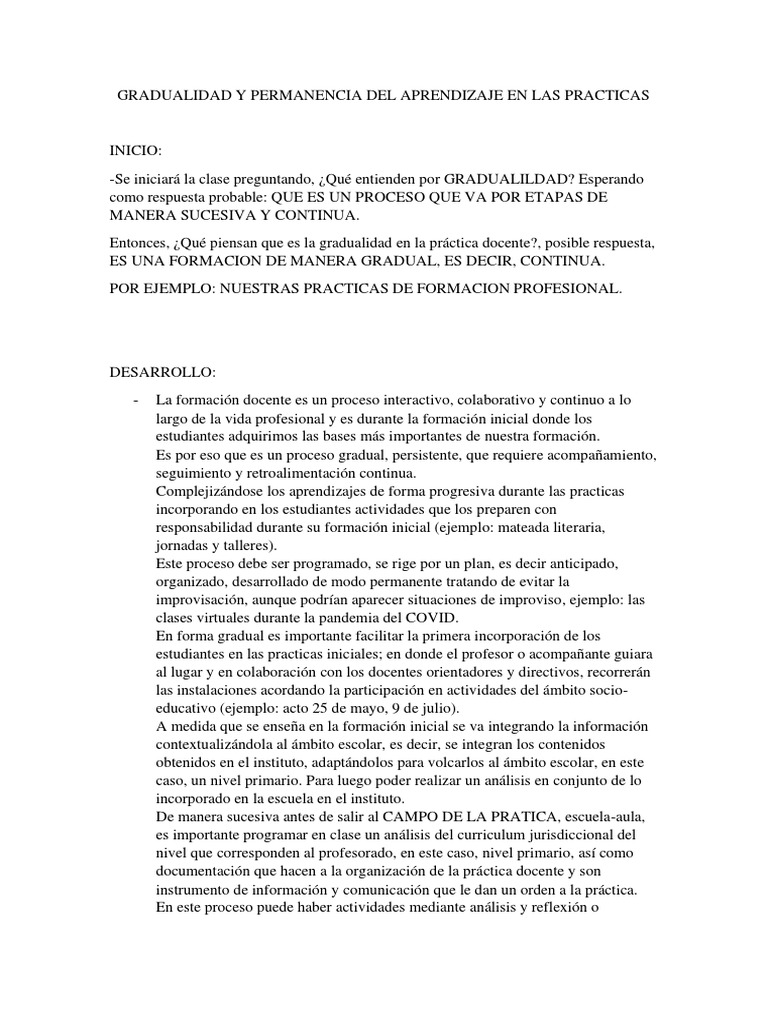 GRADUALIDAD Y PERMANENCIA DEL APRENDIZAJE EN LAS PRACTICAS ...
