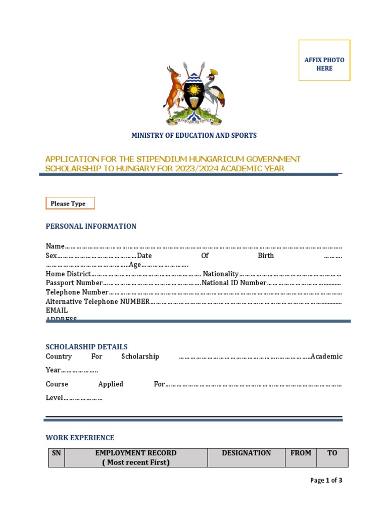 Application Form For Stipendium Hungaricum Scholarship 2023 2024 | PDF ...
