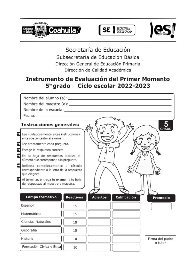 5° Inst. Eval. 1er. Momento Ciclo Escolar 22-23 | PDF | Menstruación | El embarazo