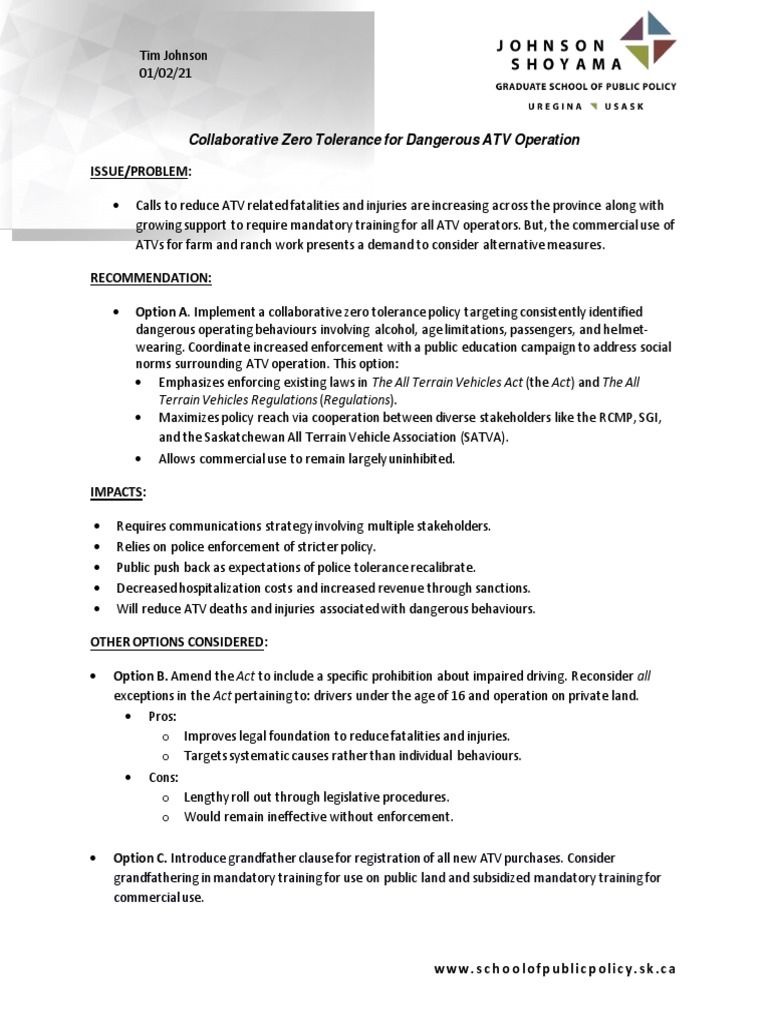 Tim Johnson Briefing Note Jsgs 801 | PDF | Policy