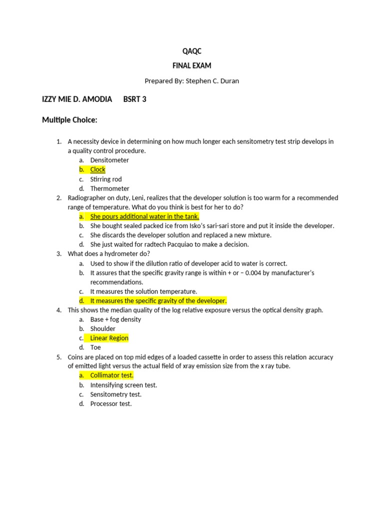 Qaqc Final Exam | PDF | Radiation Protection | Chemistry