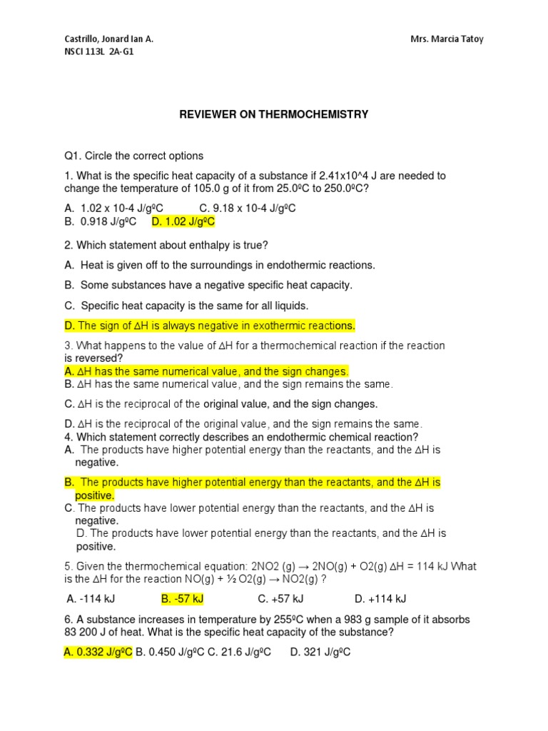 Thermochemistry Study Guide and Review | PDF | Reaction Rate | Chemical ...