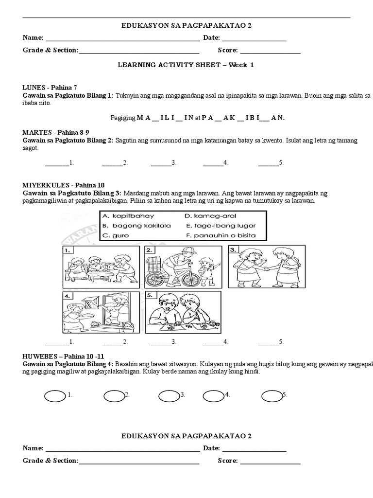 Esp-Worksheet-Week 1-2 | PDF