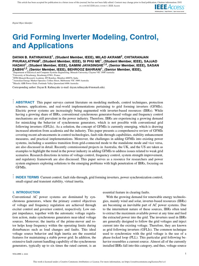 Grid Forming Inverter Modeling Control And Applica Pdf Electrical Grid Power Inverter