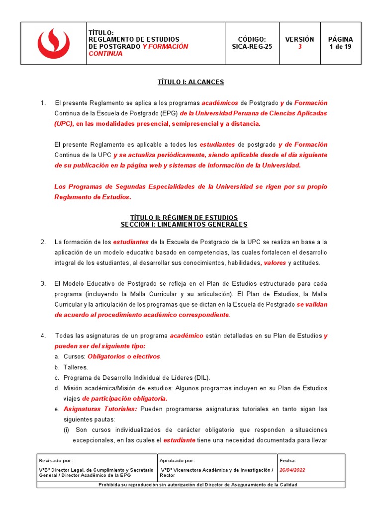 Reglamento de Estudios de Postgrado y Formacion Continua | PDF | Evaluación | Plan de estudios