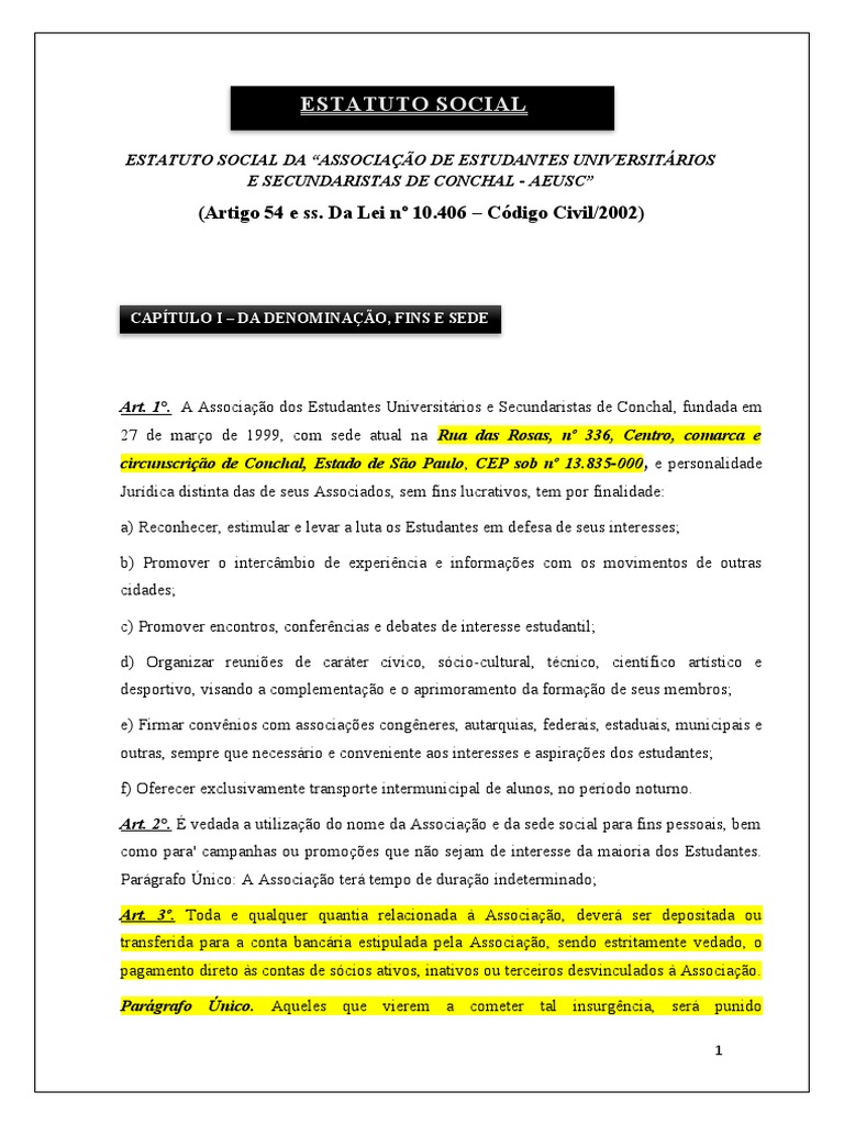 Estatuto Social - AEUSC Atualizado | PDF | Eleições | Conselho de ...
