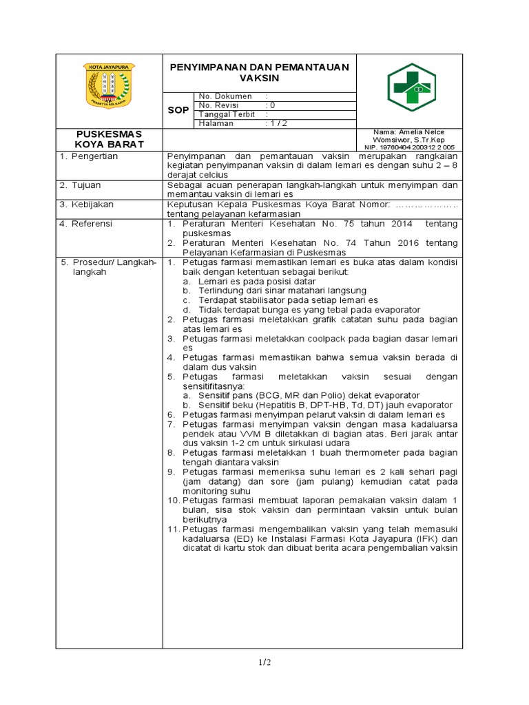 SOP Penyimpanan Vaksin Koya | PDF
