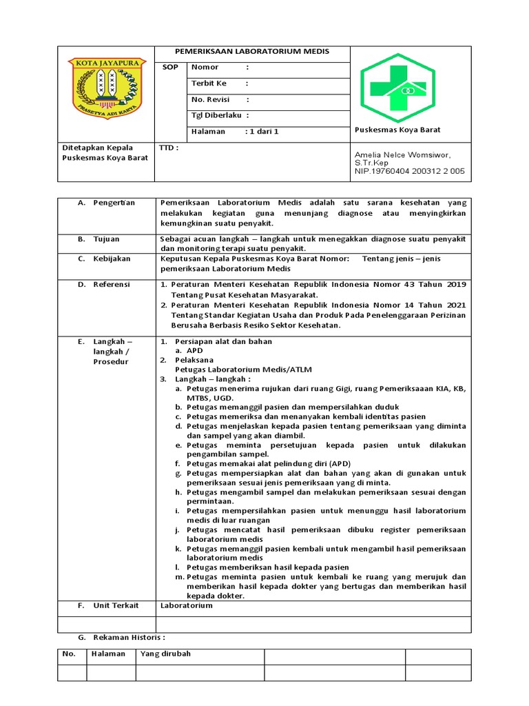 Sop Jenis Pemeriksaan Laboratorium Medis | PDF