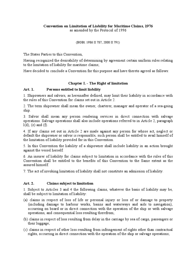 1976 Maritime Liability Convention | PDF | Tonnage | Marine Salvage