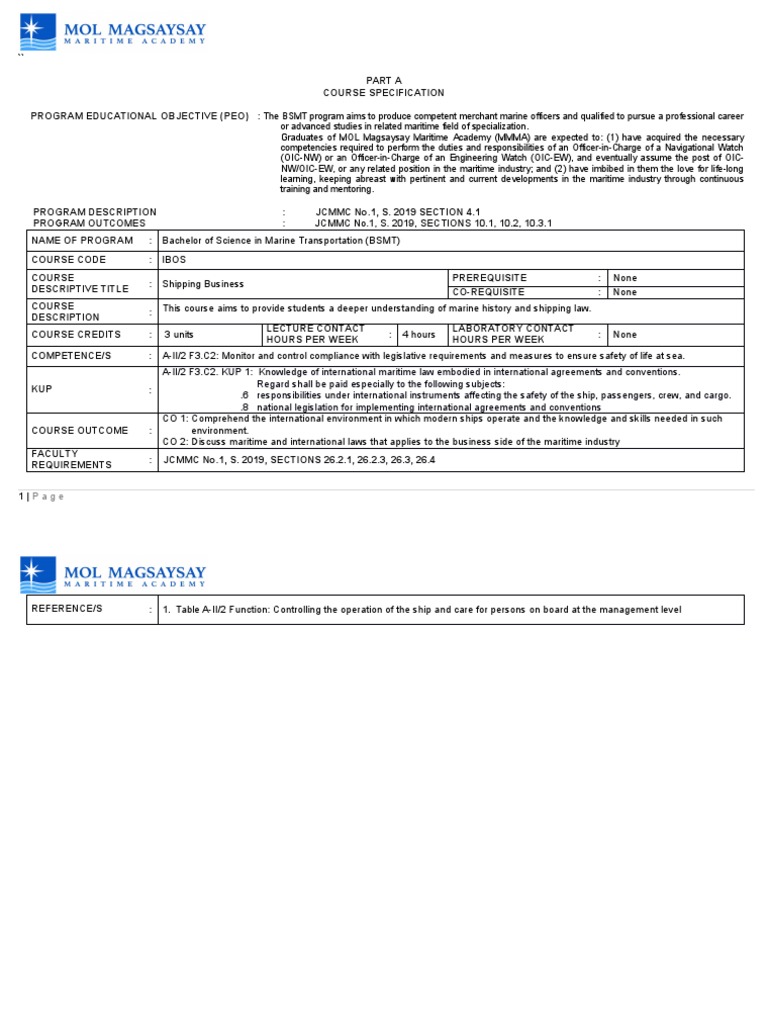 IBOS - Shipping Business Amended Slyllabus | PDF | Ships | Profession