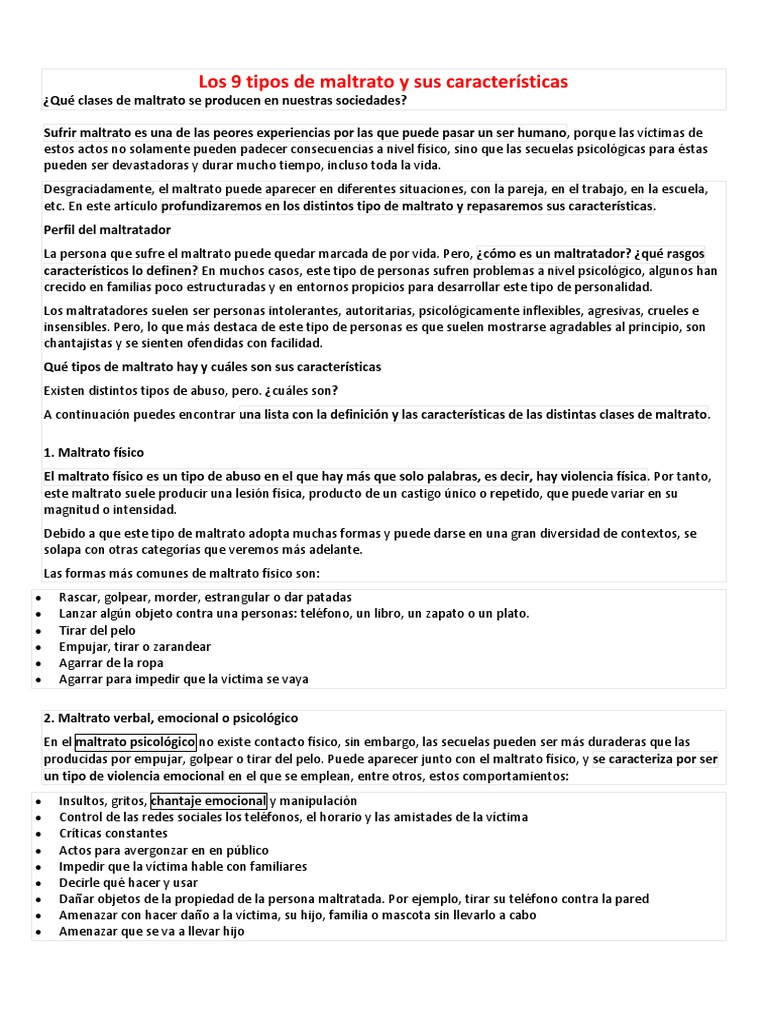 Los 9 Tipos de Maltrato y Sus Características | PDF | Abuso infantil ... Los 9 Tipos de Maltrato y Sus Características | PDF | Abuso infantil ...