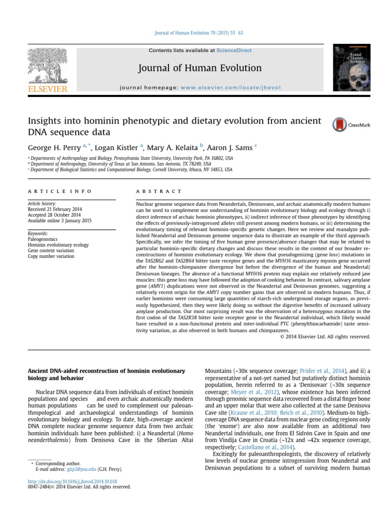 2015 Perry Et Al Insights Into Hominin Phenotypic and Dietary Evolution ...