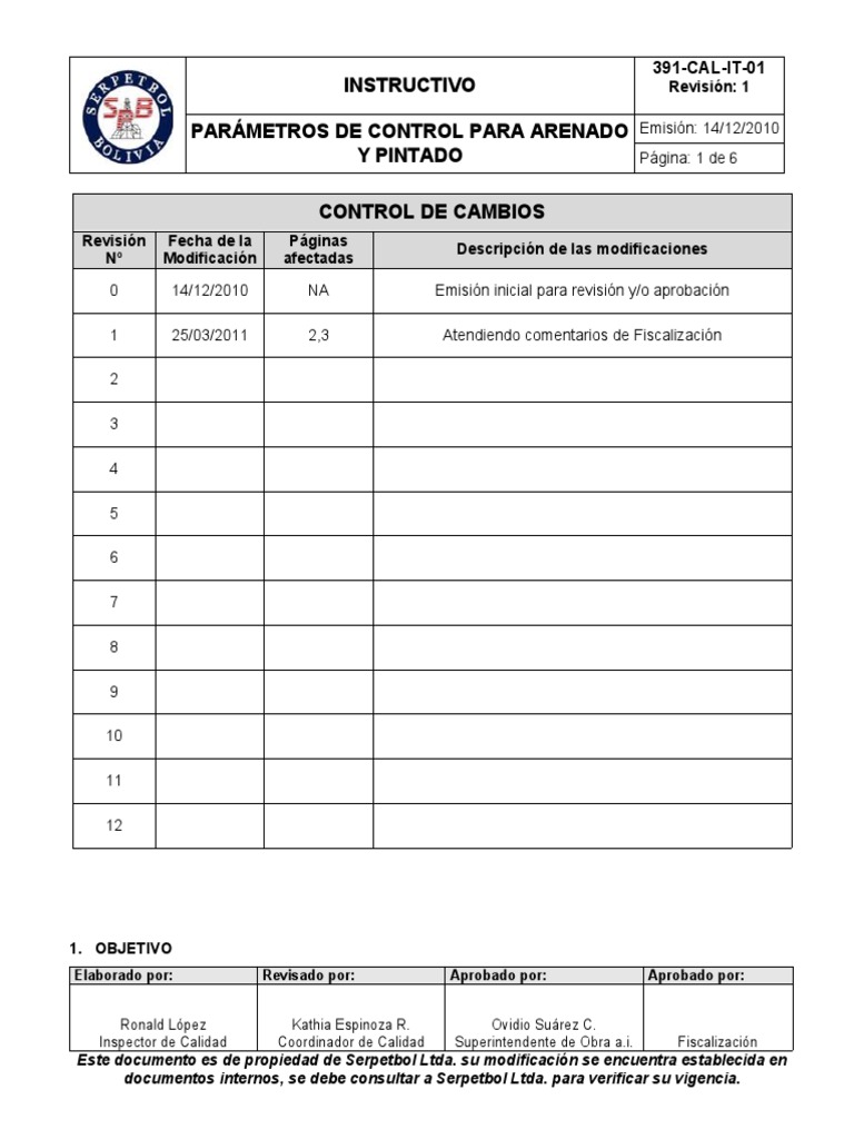 391-CAL-IT-01 Parámetros de Control Arenado - Pintado - 1 | PDF | Cantidad | Hidrología