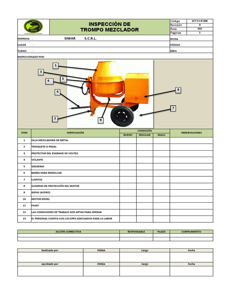 SST-ZWR-008 Check List Trompo Mezclador | PDF SST-ZWR-008 Check List Trompo Mezclador | PDF