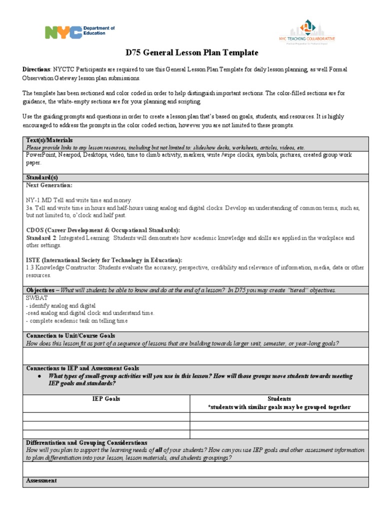copy of sp 22 d75 general lesson plan template 2 | PDF | Individualized ...