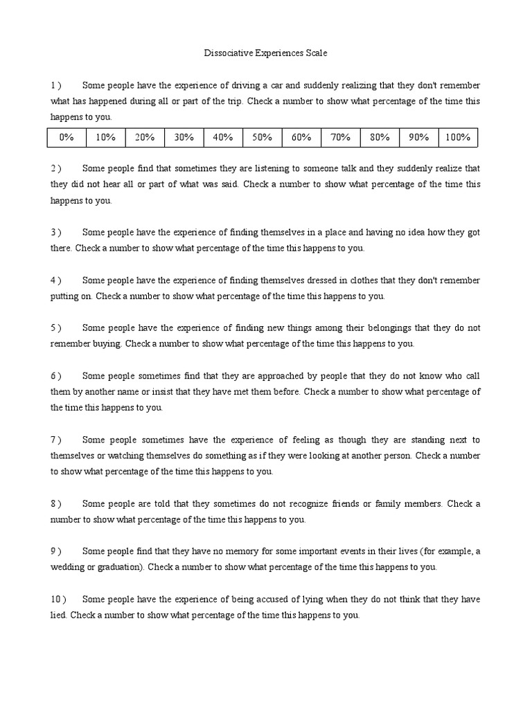 Dissociative Experiences Scale | PDF | Experience | Mental Disorder