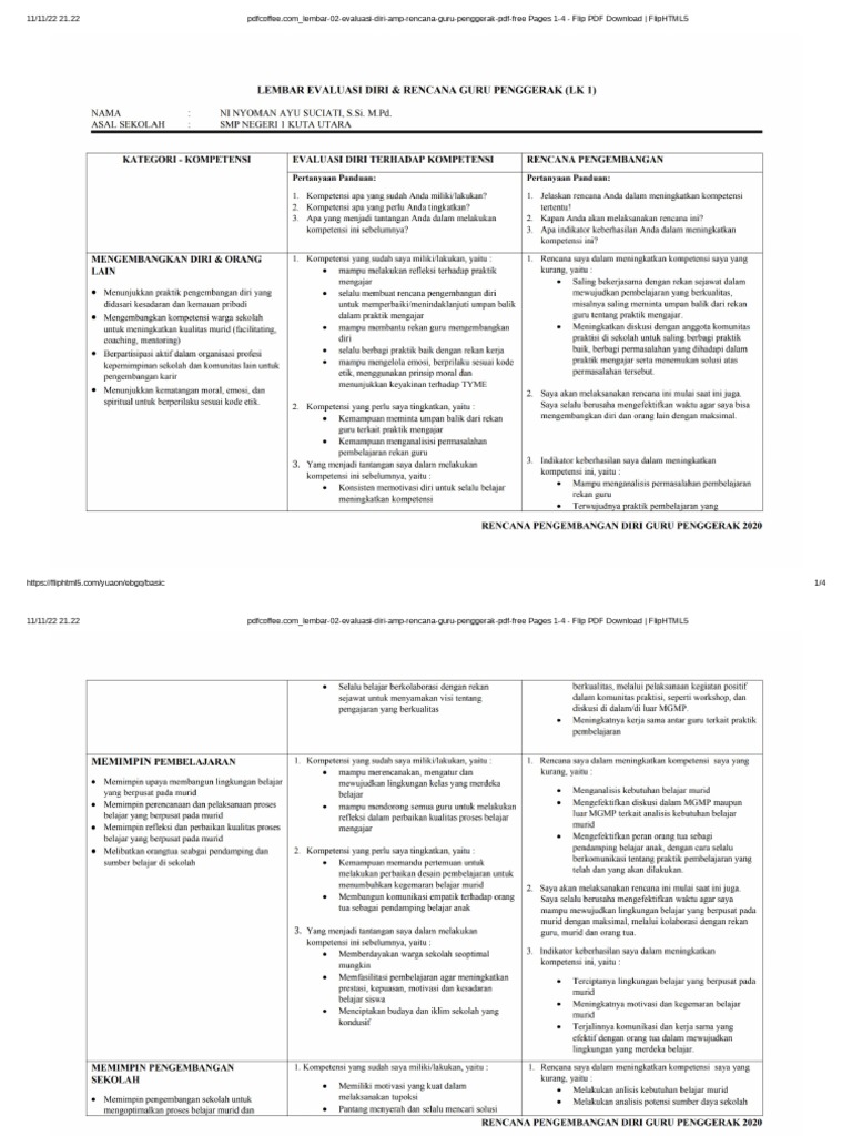 Lembar 02 Evaluasi Diri Amp Rencana Guru Penggerak PDF Free Pages 1 4 ...