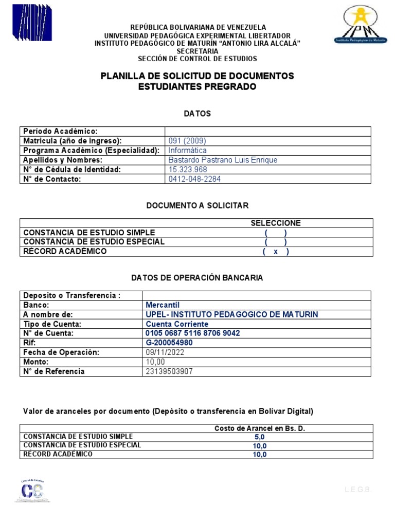 E.pregrado-Planilla de Solicitud de Documentos | PDF | Economias | Servicios financieros