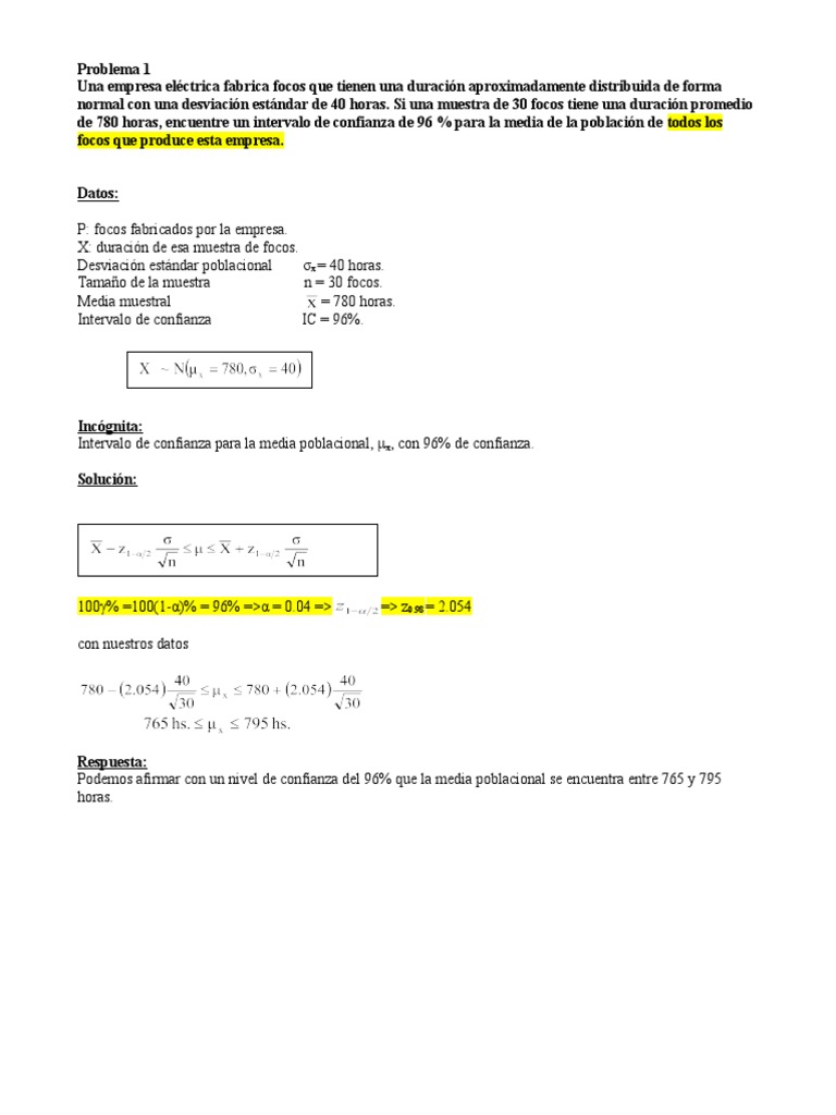 Ejercicio Resuelto | PDF | Intervalo de confianza | Desviación Estándar