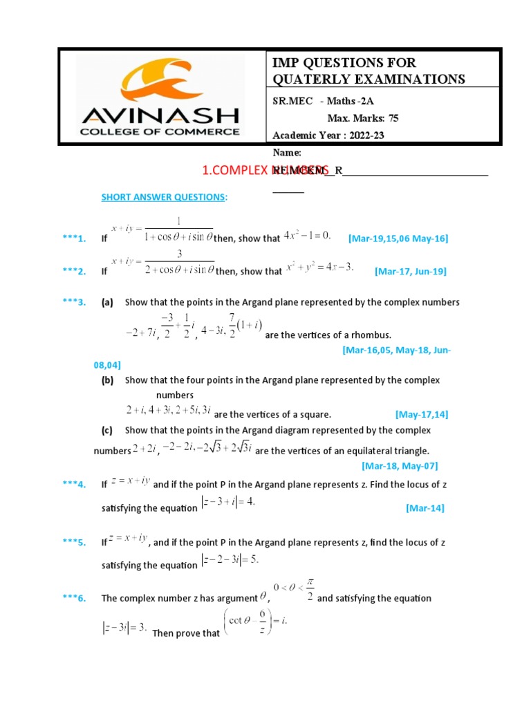Maths 2a Imp For Quaterly | PDF | Zero Of A Function | Polynomial